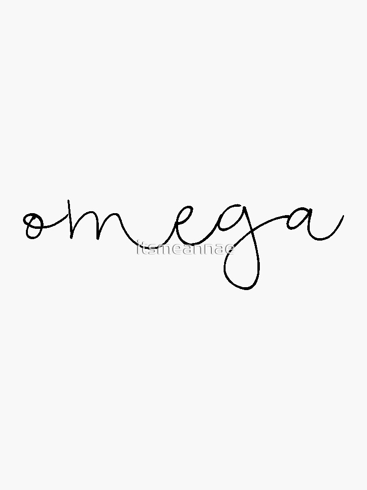 "Omega (blk script)" Sticker for Sale by itsmeannae | Redbubble