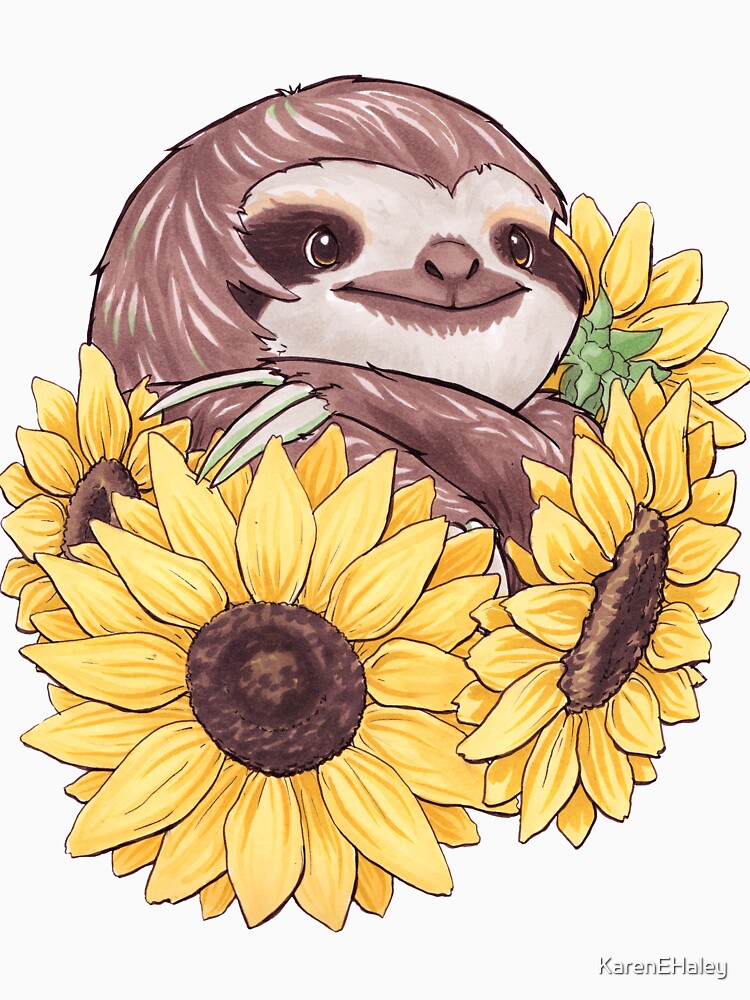 "Sunflower Sloth" T-shirt by KarenEHaley | Redbubble