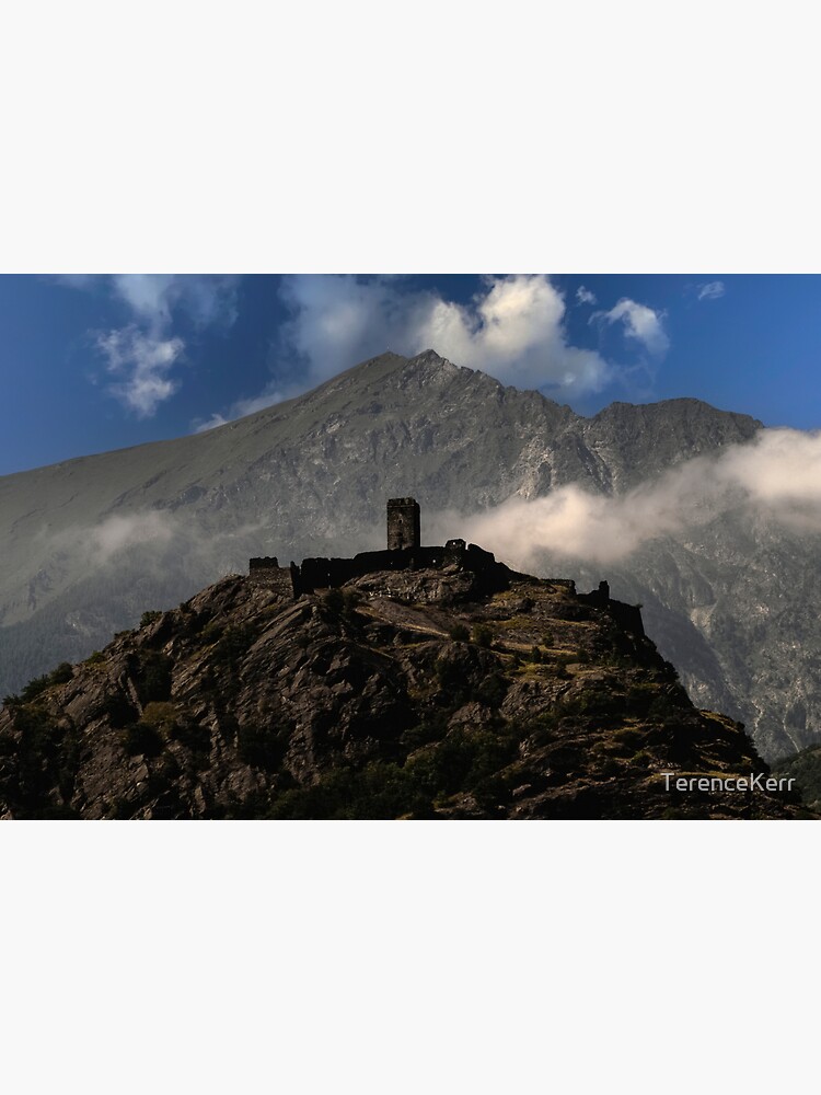 "Alpine peaks and medieval castle in Italy" Sticker for Sale by ...