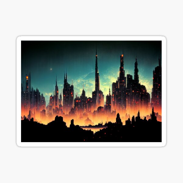 "Futuristic Cityscape" Sticker for Sale by Scienzoid | Redbubble