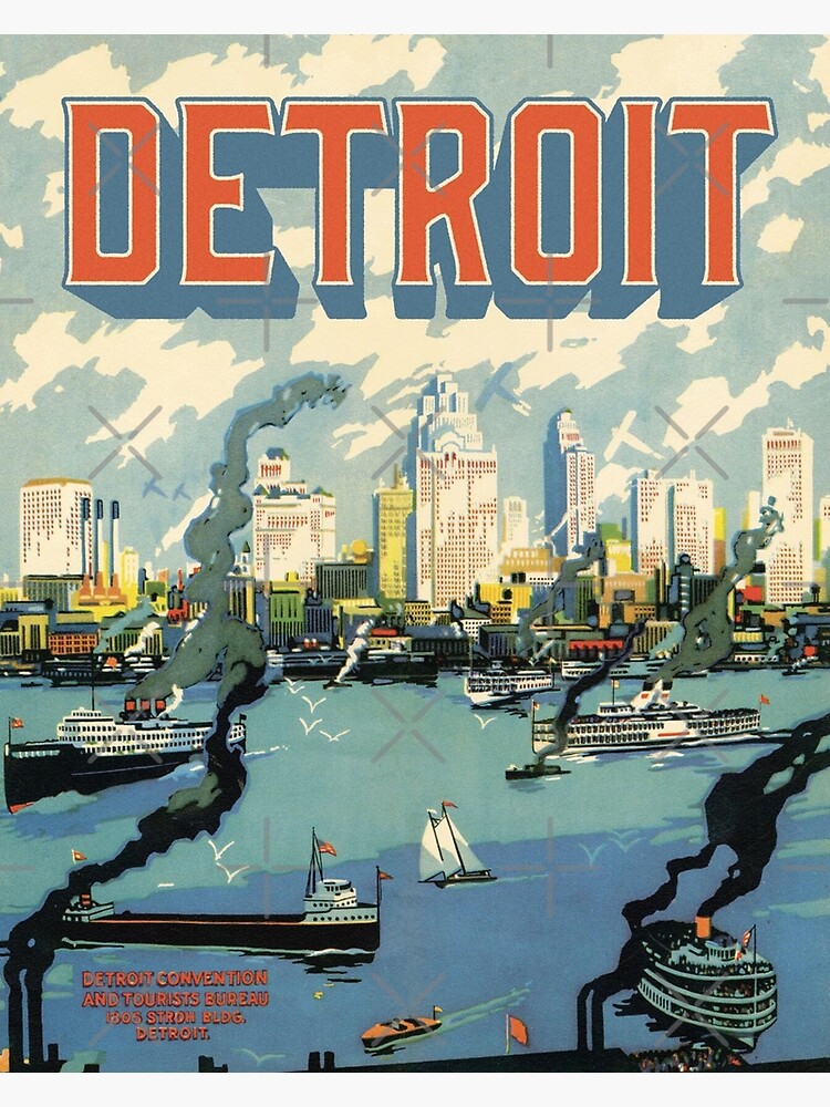 "Detroit Vintage Travel Poster | Old Visit Detroit Tourism Art Deco ...