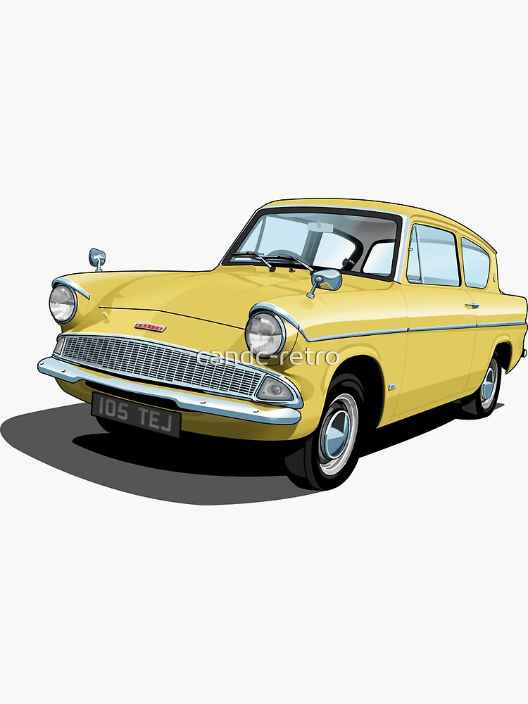 "Ford Anglia in panama yellow" Sticker for Sale by candc-retro | Redbubble