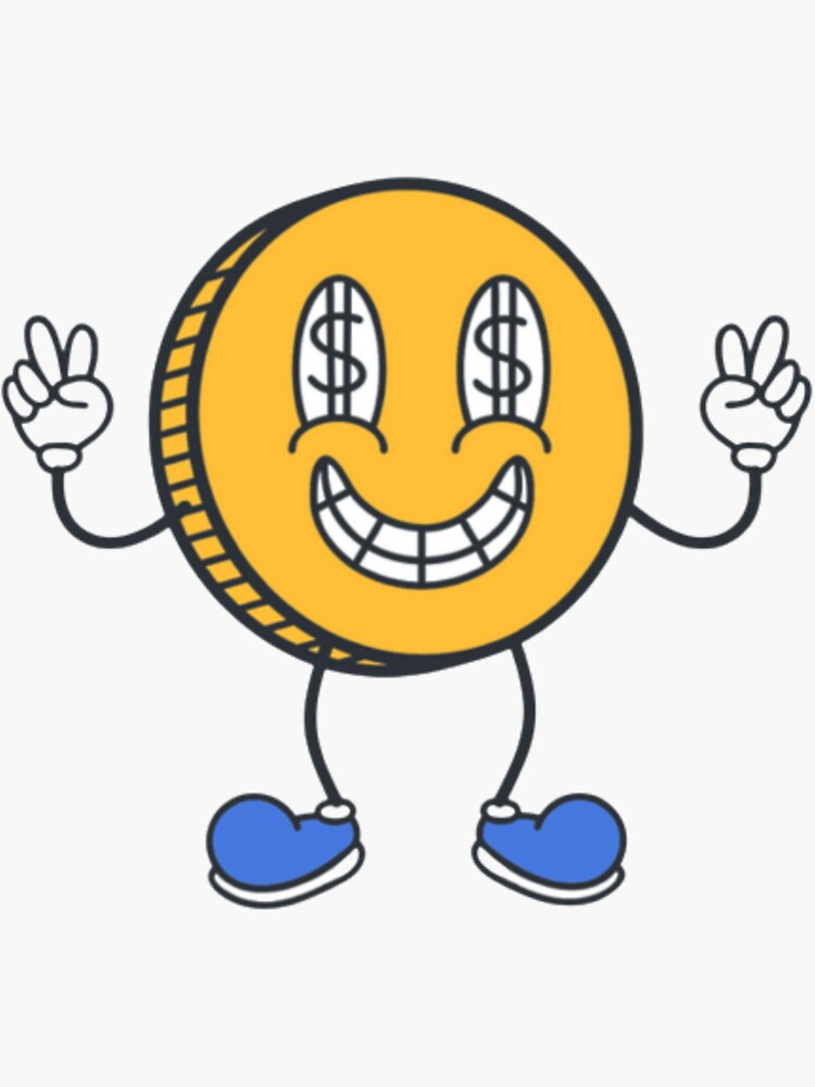 "Happy coin retro cartoon color" Sticker for Sale by reyadrrj | Redbubble