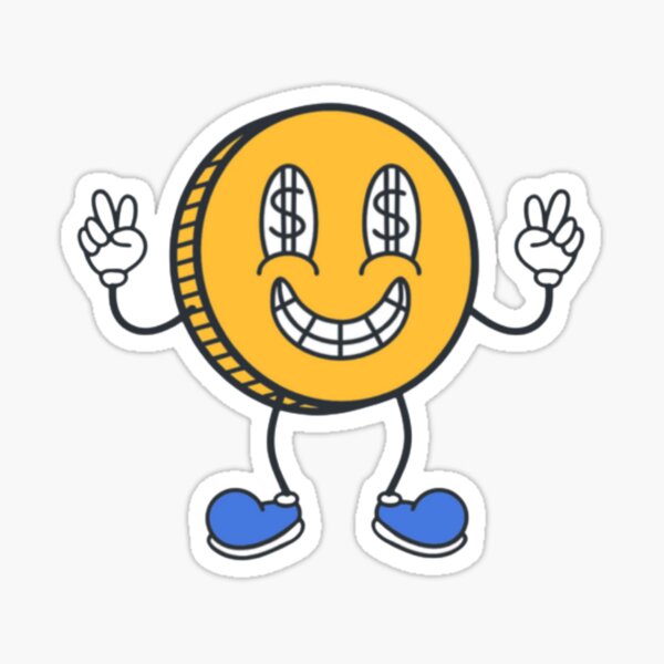 "Happy coin retro cartoon color" Sticker for Sale by reyadrrj | Redbubble