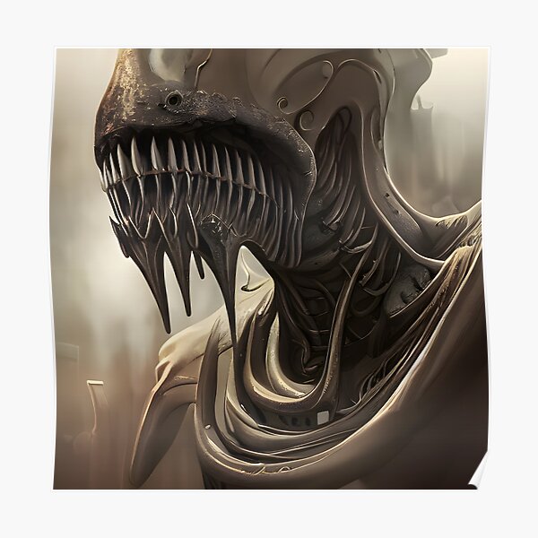 "Fantasy art painting of a biomech steampunk alien horror head" Poster ...