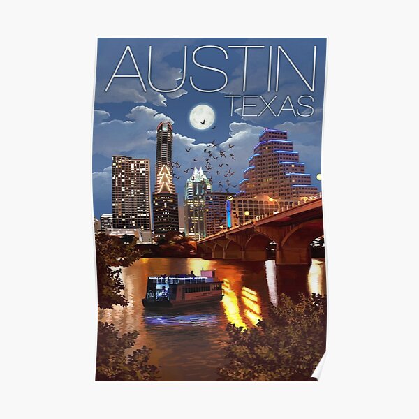 Póster «Cartel del viaje del vintage de Austin Tejas | Old Visit Austin ...