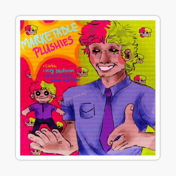 "pixel (my oc) showing his marketable plushie" Sticker for Sale by ...