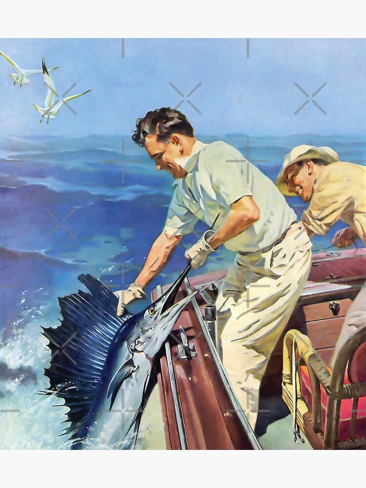 "Man Catches Deep Sea Sailfish, Retro 1940s Ocean Fishing, Vintage ...