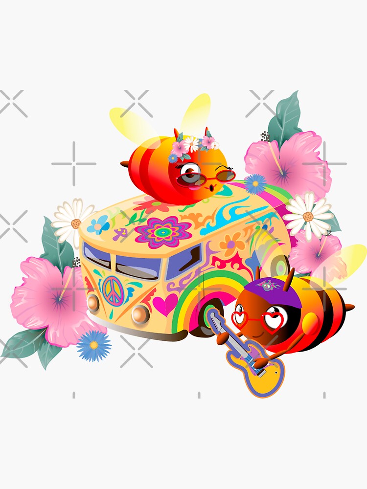 "Hippy bee say "Beeee happy"" Sticker for Sale by DanoneDana | Redbubble