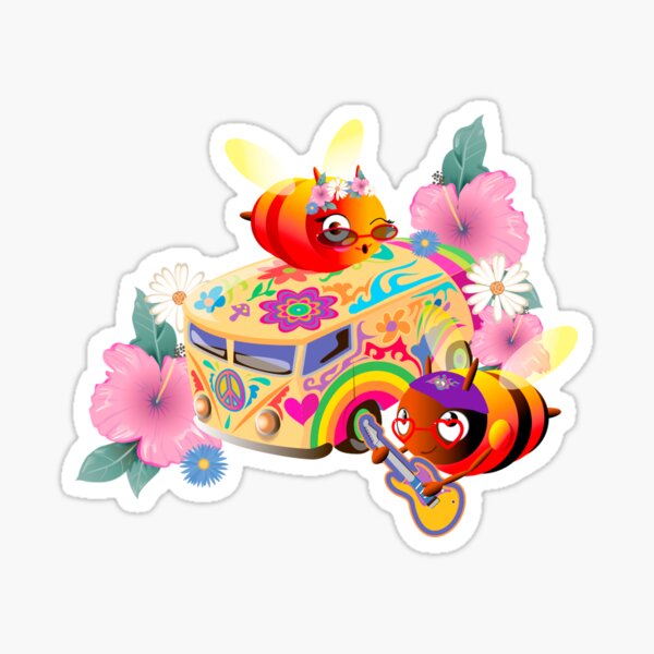 "Hippy bee say "Beeee happy"" Sticker for Sale by DanoneDana | Redbubble