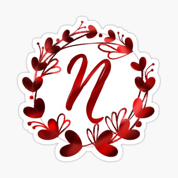"N initial red hearts and flowers monogram - letter N / alphabet n ...