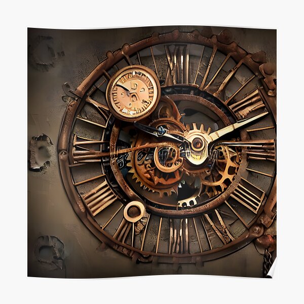 "Steampunk retro background with gears and clocks on rusty metal ...