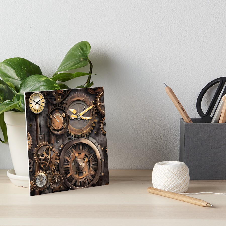 "Steampunk retro background with gears and clocks on rusty metal " Art ...