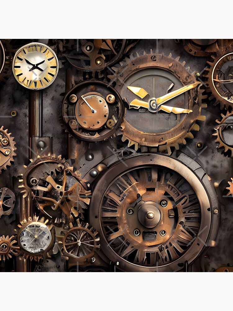 "Steampunk retro background with gears and clocks on rusty metal ...