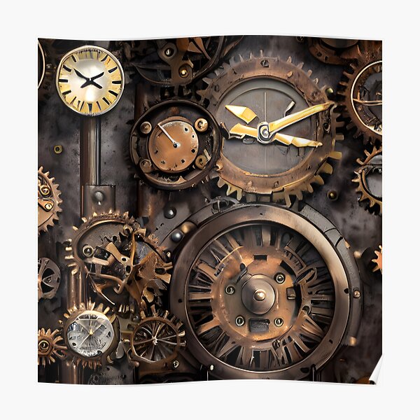 "Steampunk retro background with gears and clocks on rusty metal ...