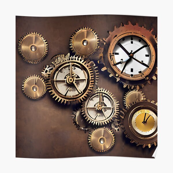 "Steampunk retro background with gears and clocks on rusty metal ...