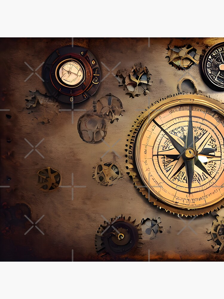 "Steampunk retro background with gears, compass and maps on rusty metal ...