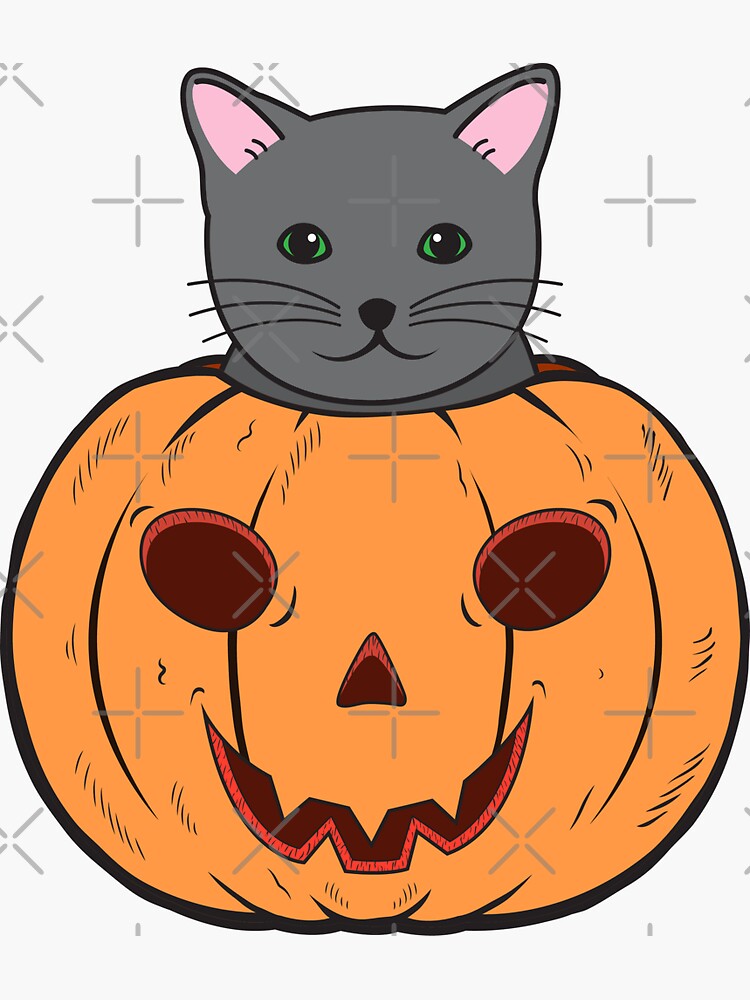 "Halloween Cat in Pumpkin Head" Sticker for Sale by Candaria | Redbubble