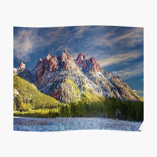 "First Snow Maroon Bells" Poster for Sale by ArtOLena | Redbubble