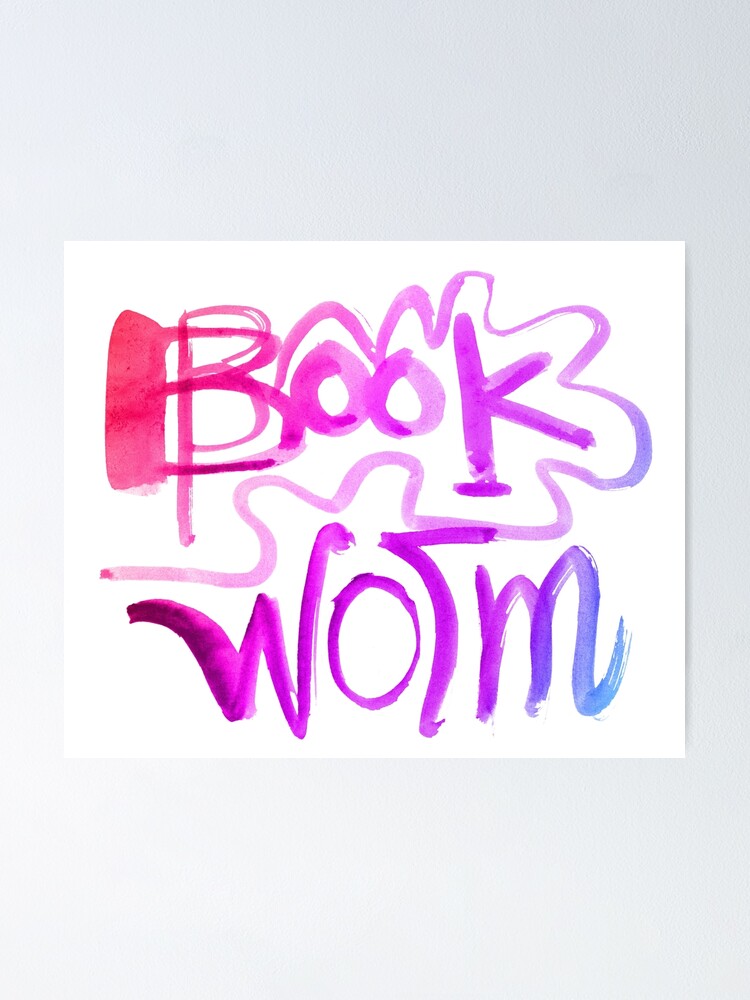 "Bookworm watercolor lettering | book worm hand drawn" Poster for Sale ...