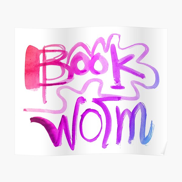 "Bookworm watercolor lettering | book worm hand drawn" Poster for Sale ...