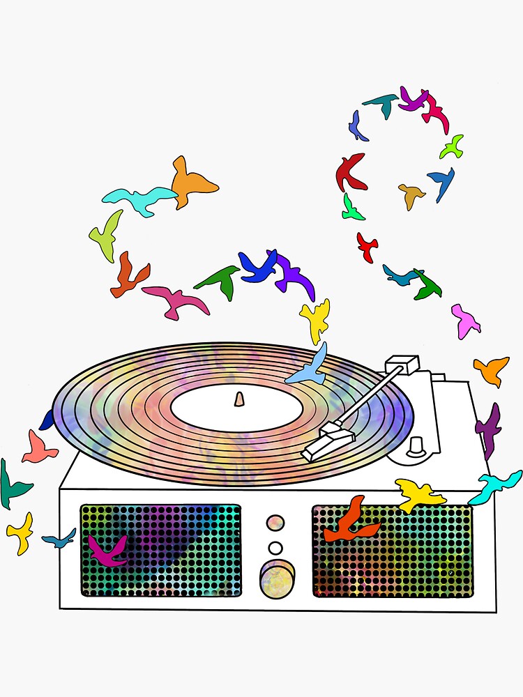 "Vinyl Birds Vintage Record Player" Sticker for Sale by Lenaartist ...