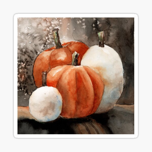 "Fall Autumn Pumpkin Watercolor Painting" Sticker for Sale by ...