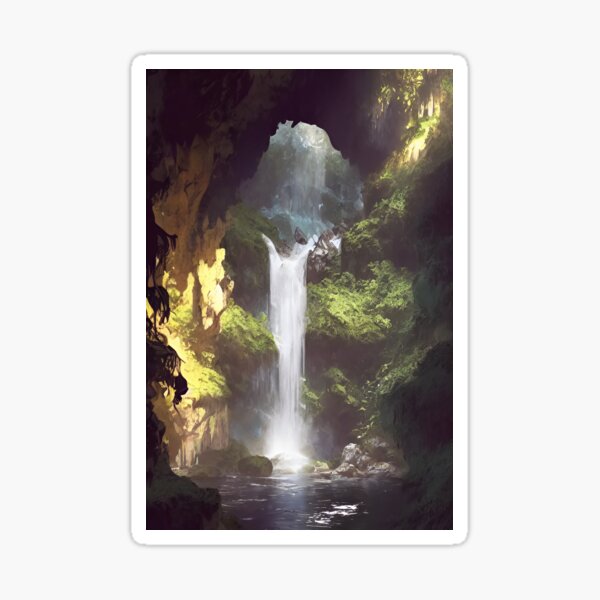 "Waterfall in a cave" Sticker for Sale by BuiPrints | Redbubble