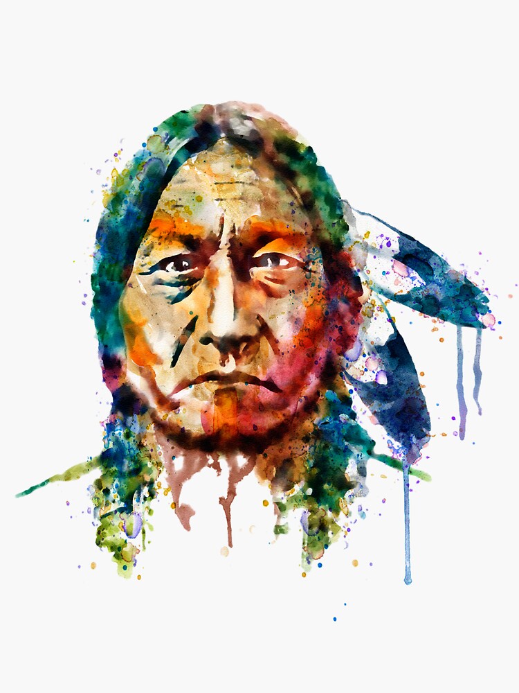 "Sitting Bull watercolor painting" Sticker for Sale by caracatita75 ...