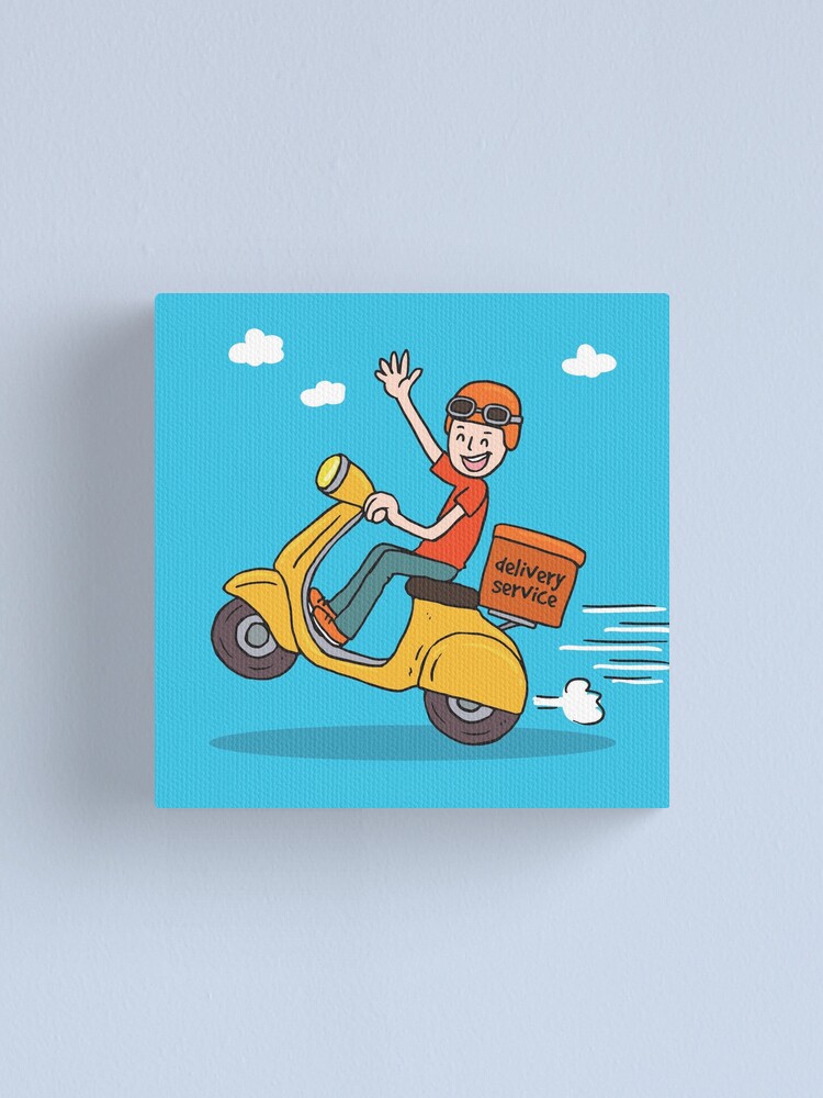 "Smiley delivery boy on his motorbike" Canvas Print by snowhouse ...