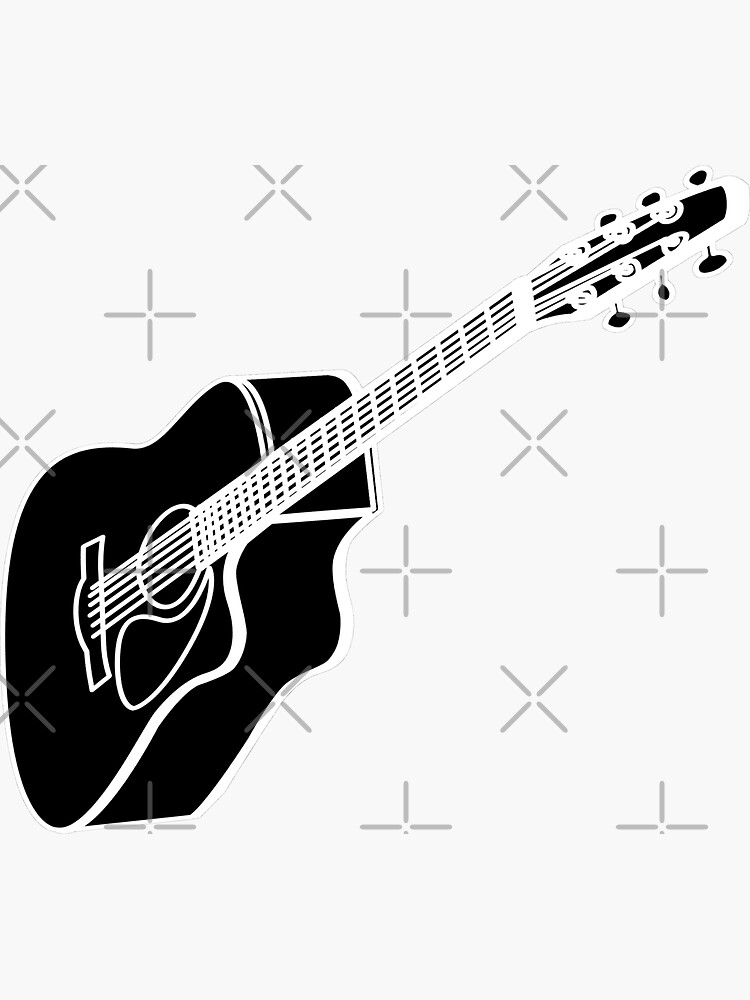 "White Outline of an Acoustic Guitar" Sticker for Sale by Grepthor ...