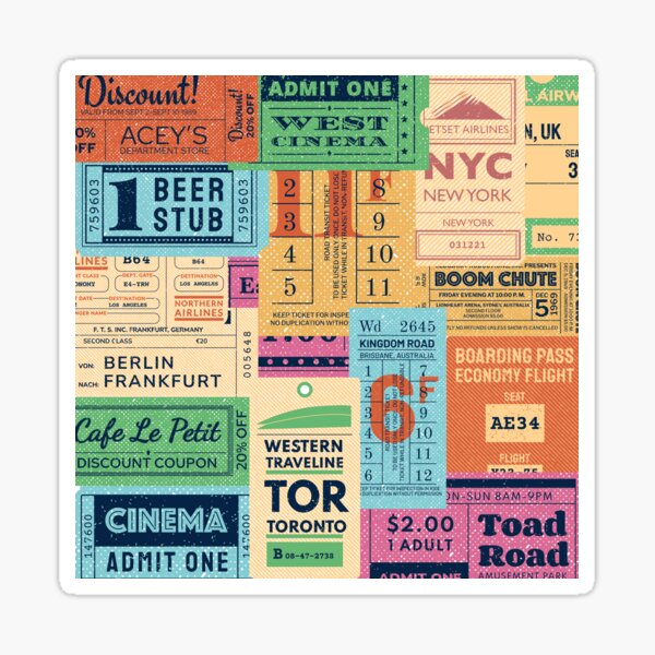 "Vintage Ticket Stubs" Sticker for Sale by Pam818 | Redbubble