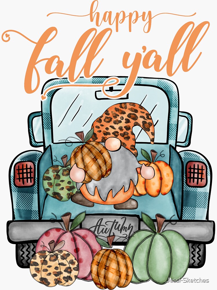 "Happy Fall Y'all - fall pumpkin truck" Sticker for Sale by Jessi ...