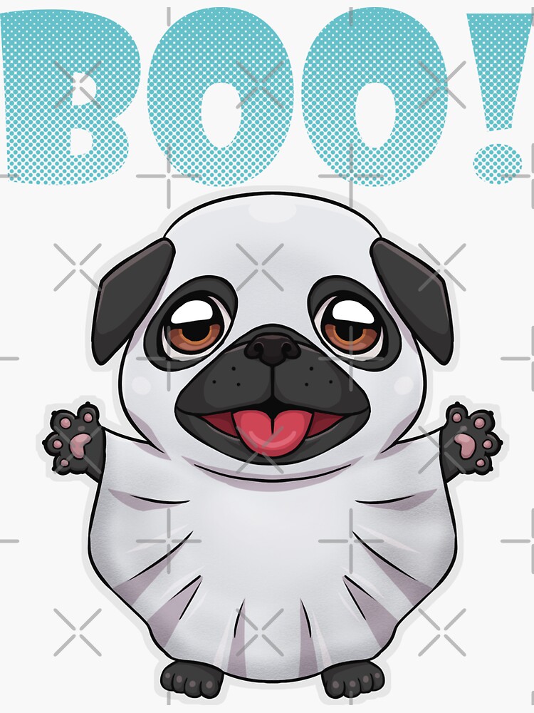 "Boo Ghost Pug Puppy | Halloween Puppy | Black" Sticker for Sale by ...