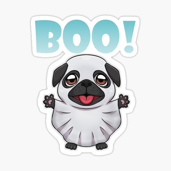 "Boo Ghost Pug Puppy | Halloween Puppy | Black" Sticker for Sale by ...
