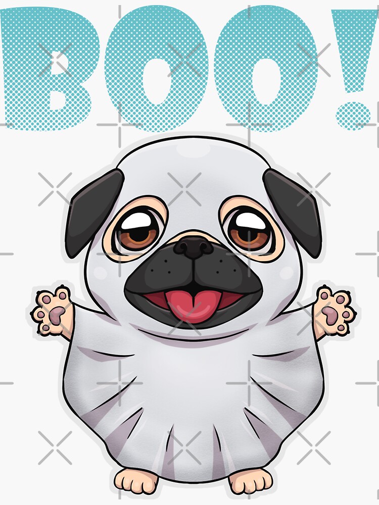 "Boo Ghost Pug Puppy | Halloween Puppy | Fawn" Sticker for Sale by ...