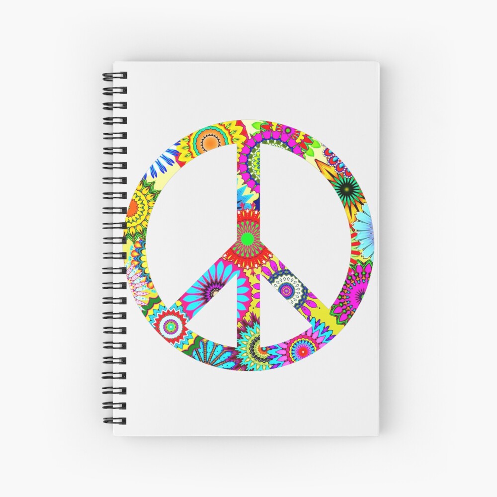 "Peace Sign Cool Retro Flowers Design" Spiral Notebook for Sale by ddtk ...