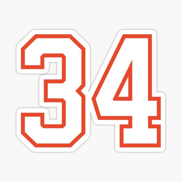 "Sports Number 34, white orange color lucky sport thirty four" Sticker ...