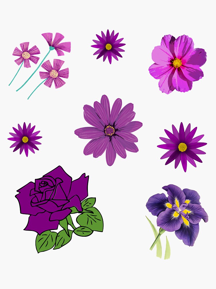 "Purple flowers sticker pack" Sticker for Sale by BlackEye28 | Redbubble