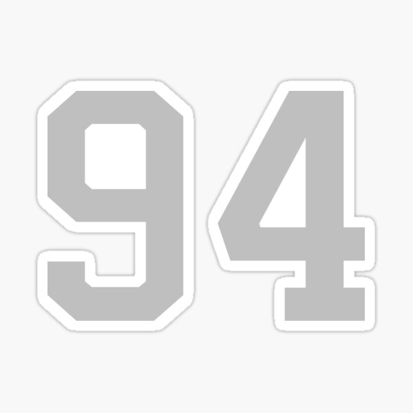 "Number 94, grey on black sports jersey number ninety four" Sticker for ...