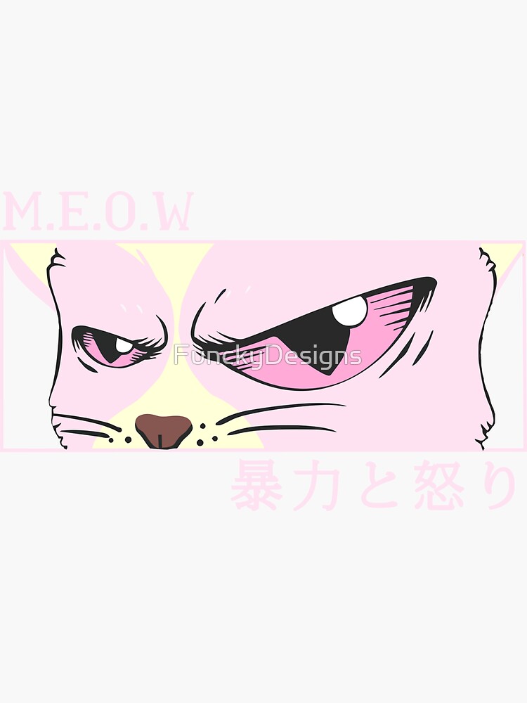 "Pink Meow Anime Eyes Kitty " Sticker for Sale by FunckyDesigns | Redbubble