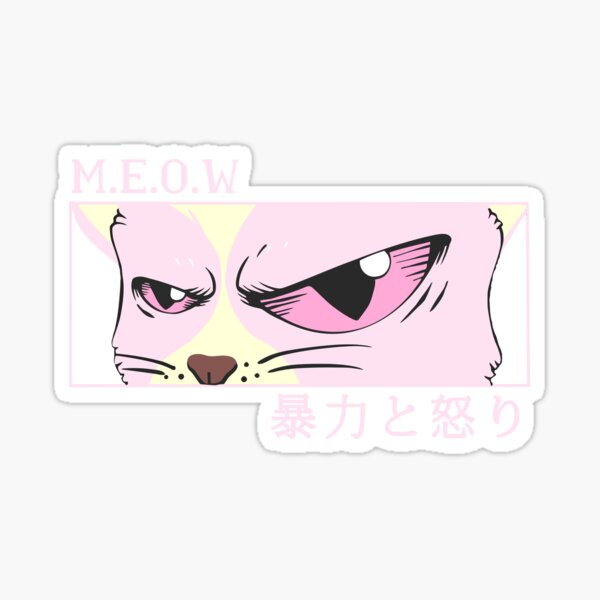 "Pink Meow Anime Eyes Kitty " Sticker for Sale by FunckyDesigns | Redbubble