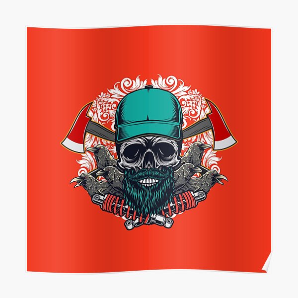 "Scary Mechanic Raven Skull with Axe" Poster for Sale by 99DigitalDex ...