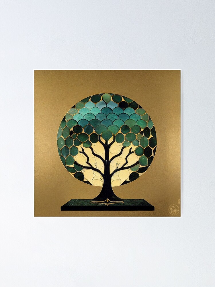 "Jade Inlay Tree of Life with Gold Leaf Background" Poster for Sale by ...