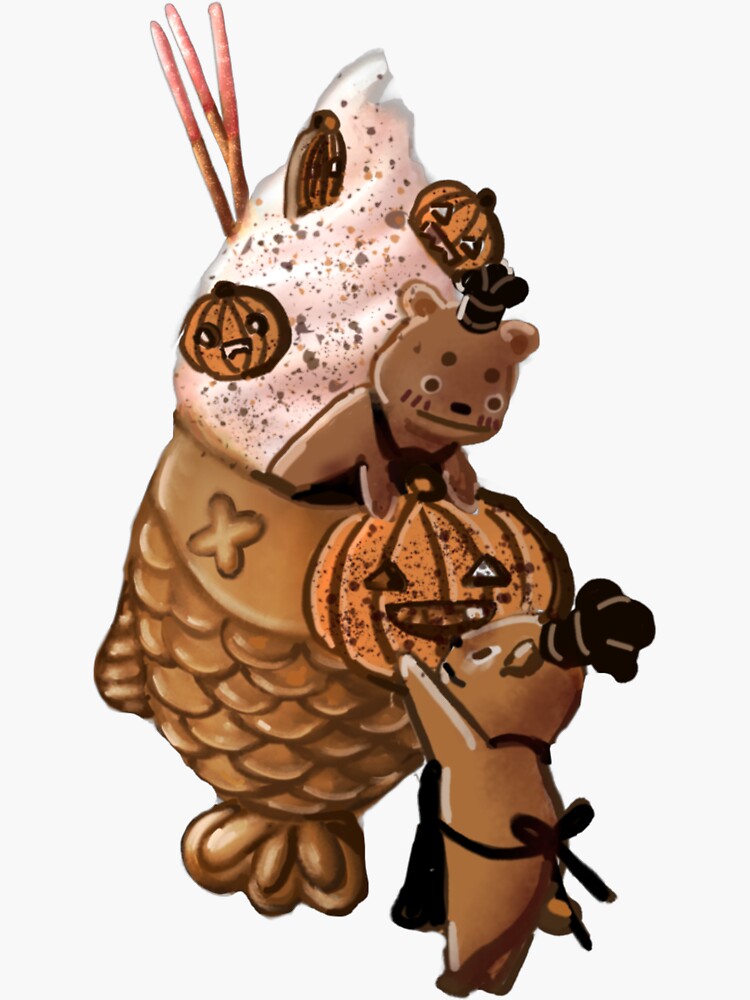 "Kawaii Pumpkin taiyaki cake with bears foodimals- Kawaii" Sticker for ...