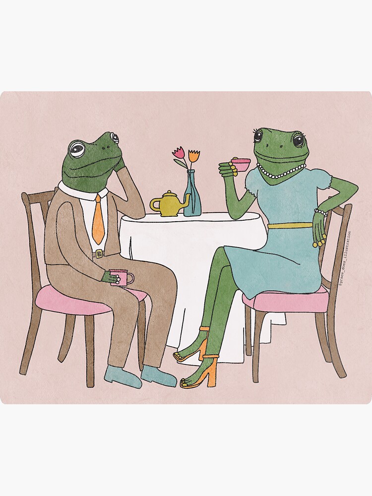 "Frogs having Afternoon Tea" Sticker for Sale by made-by-grace | Redbubble