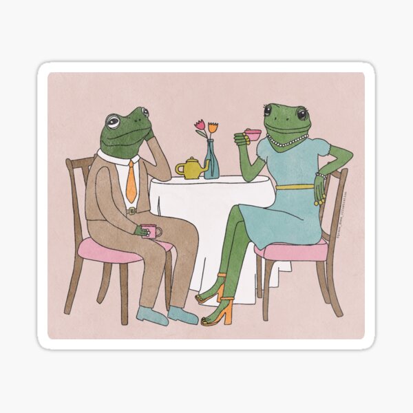 "Frogs having Afternoon Tea" Sticker for Sale by made-by-grace | Redbubble