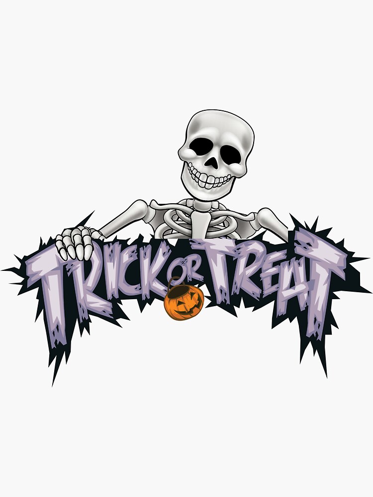 "happy halloween skeleton trick or treat " Sticker for Sale by STOR-MRD ...