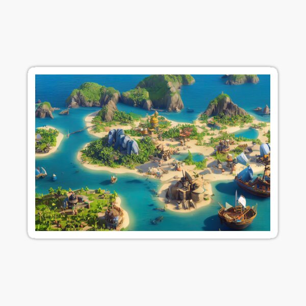 "3D Render of Caribbean pirate archipelago in isometric perspective ...