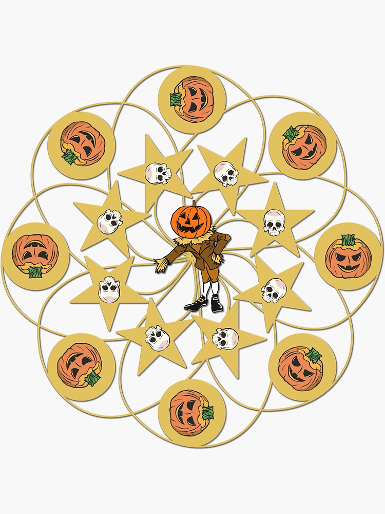 "Cool Symmetrical Halloween Pattern Skull Pumpkin Scarecrow" Sticker ...